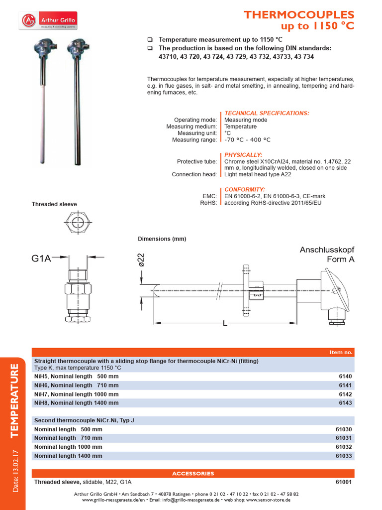Data Sheets Thermocouples | PDF | Thermocouple | Industrial Processes