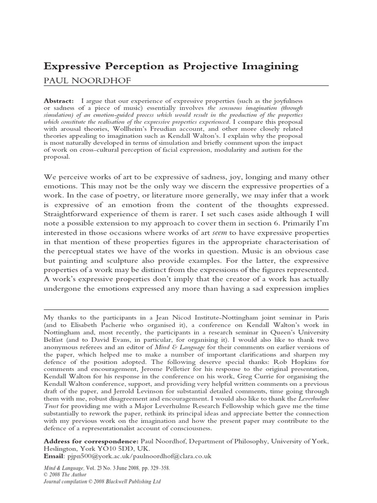 Expressive Perception and Imagination | PDF | Experience | Emotions