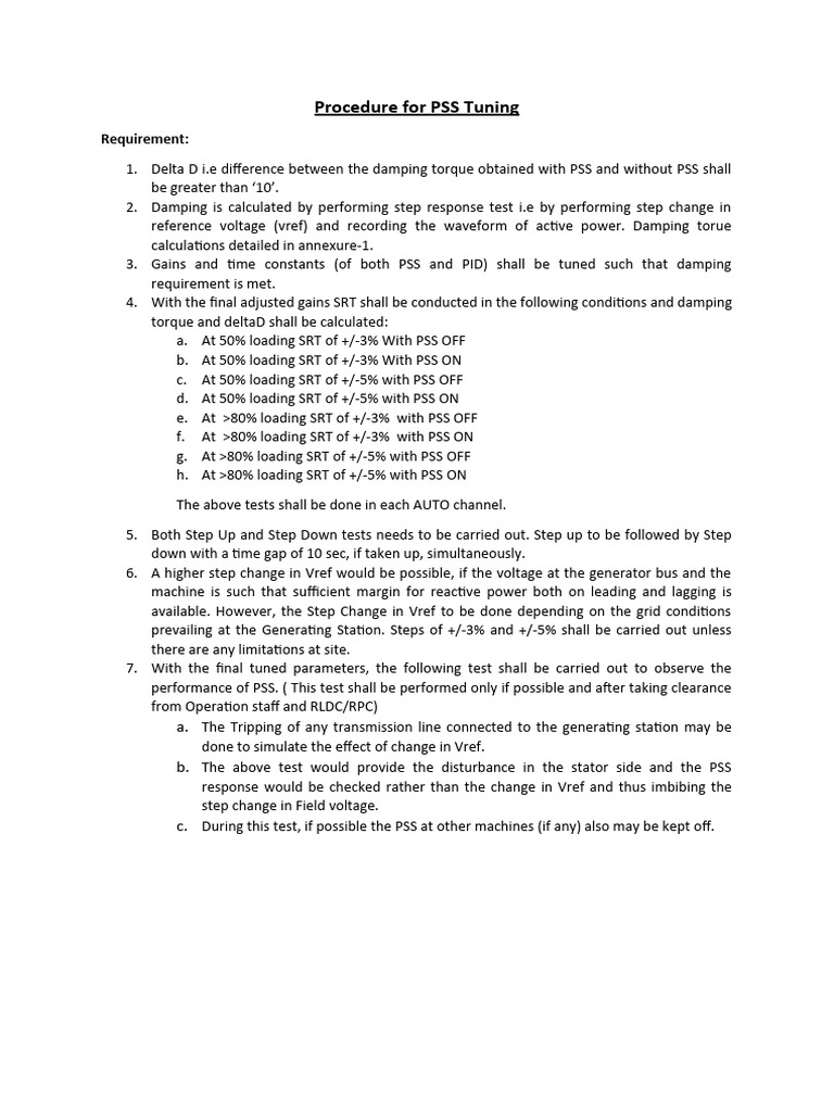 PSS Tuning Procedure | PDF | Ac Power | Electrical Engineering