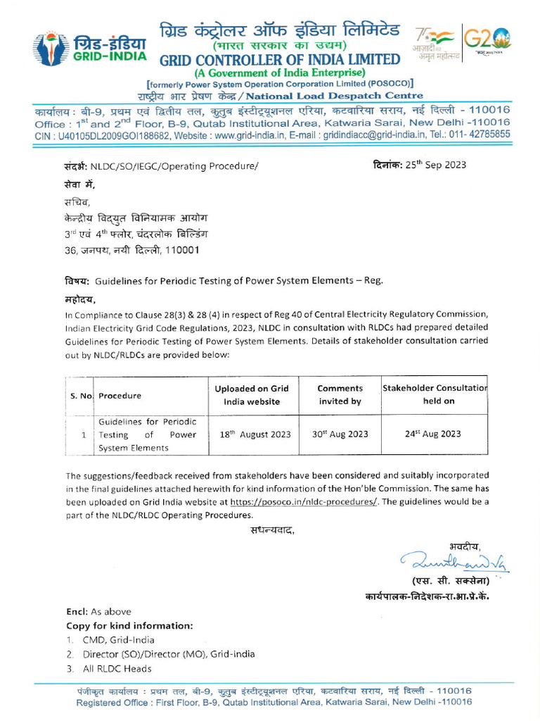 Final Procedure of Periodic Testing For Power System Elements Submitted ...