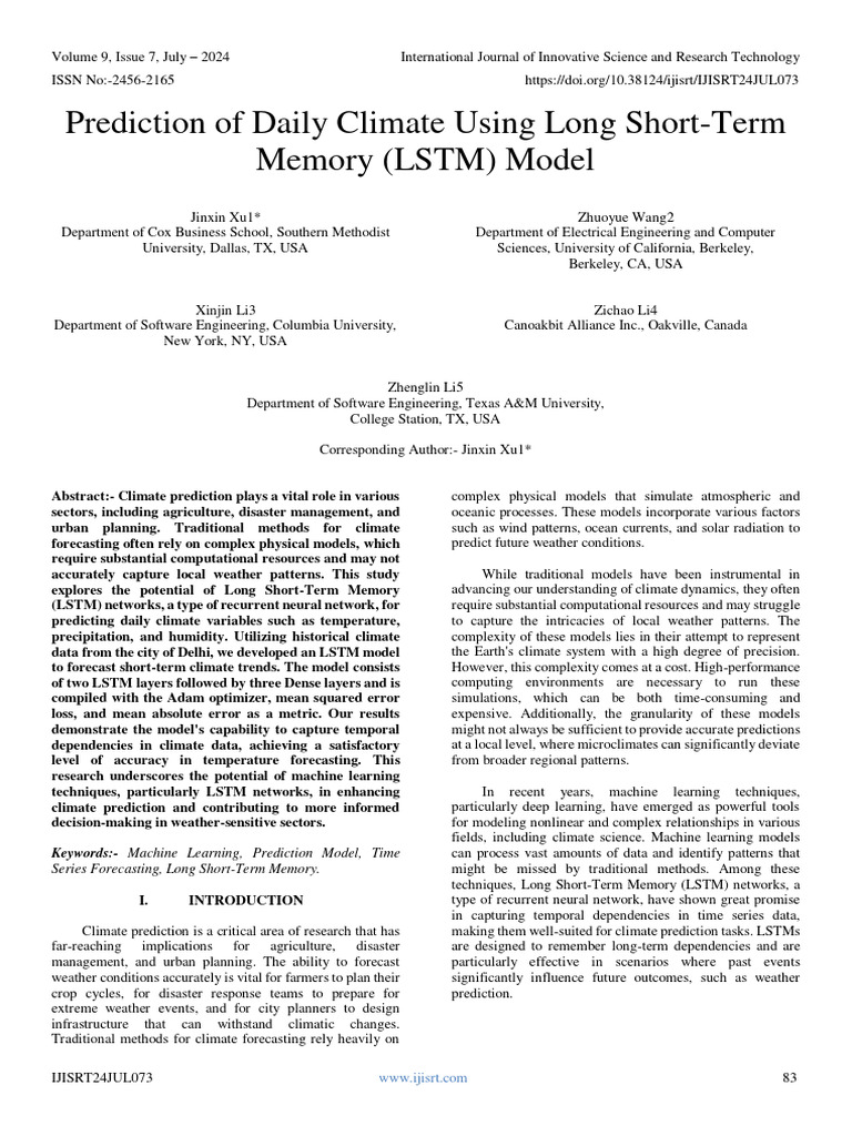 Prediction of Daily Climate Using Long Short-Term Memory (LSTM) Model ...