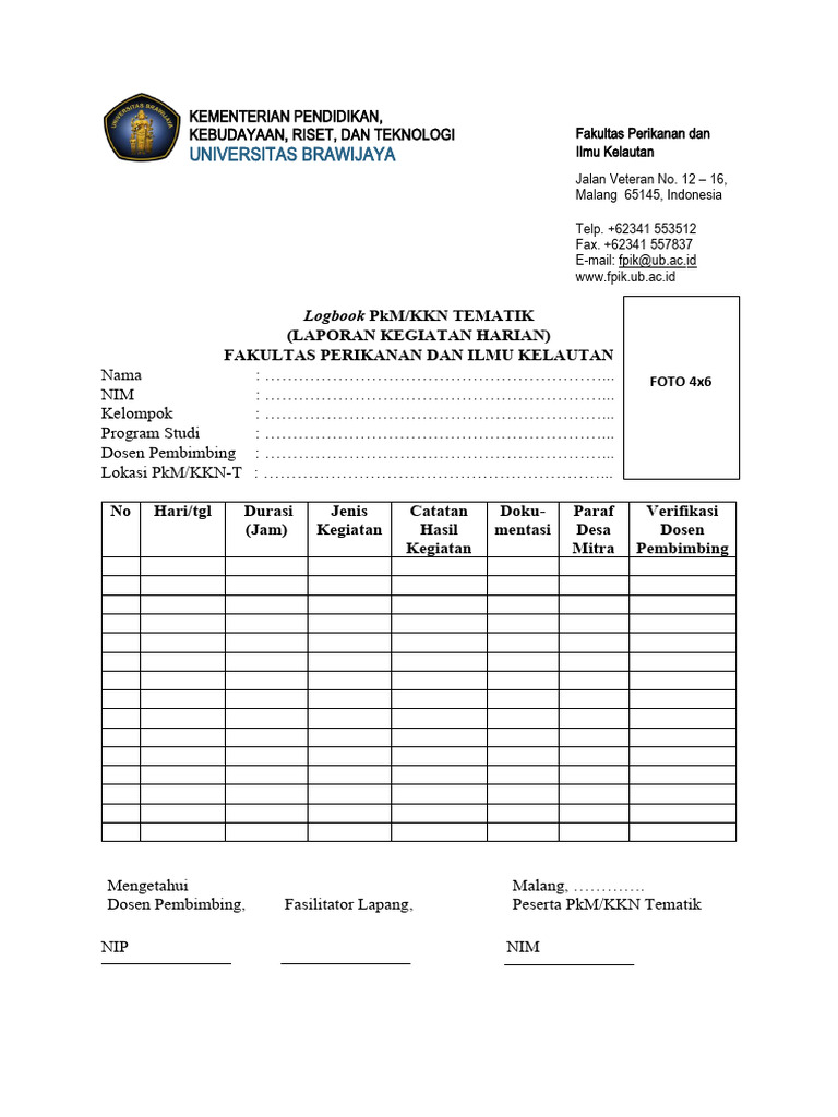 Logbook KKN-T Fpik 2024 | PDF