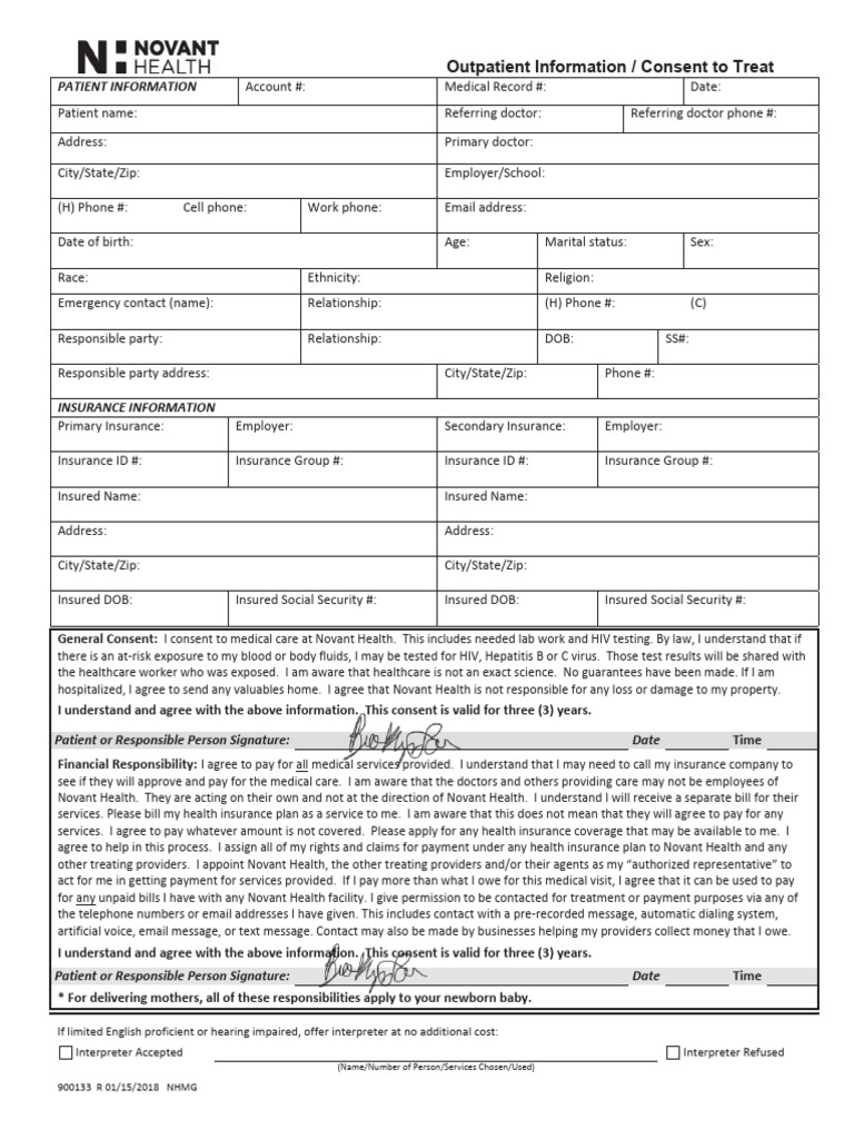 OutptInfoConsenttoTreat-NH 900133 | PDF | Patient | Health Care