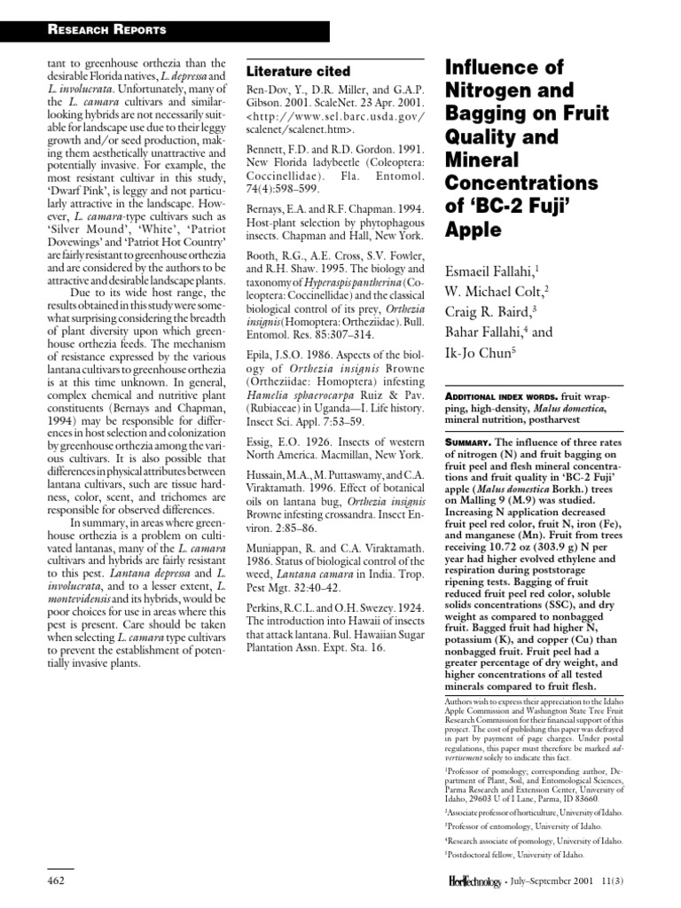 Influence of Nitrogen and Bagging On Fruit Quality and Mineral ...
