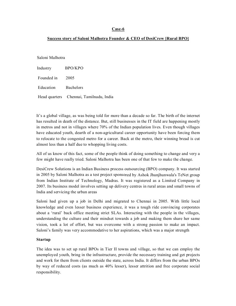 Success Story of Saloni Malhotra Founder & CEO of DesiCrew (Rural BPO ...