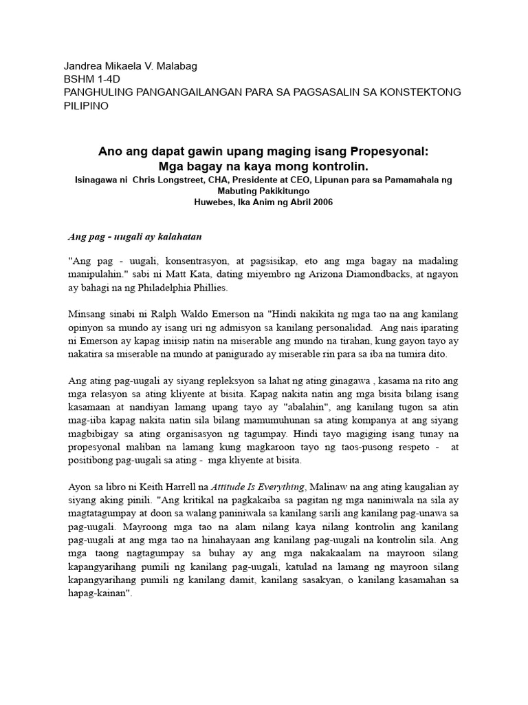 Malabag, BSHM 1-4D, Pinal Na Kahilingan | PDF