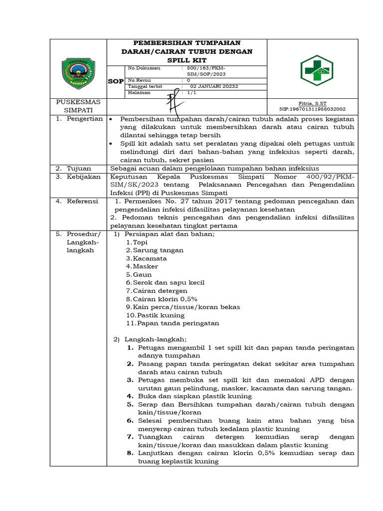 B Sop Spill Kit Infeksius | PDF