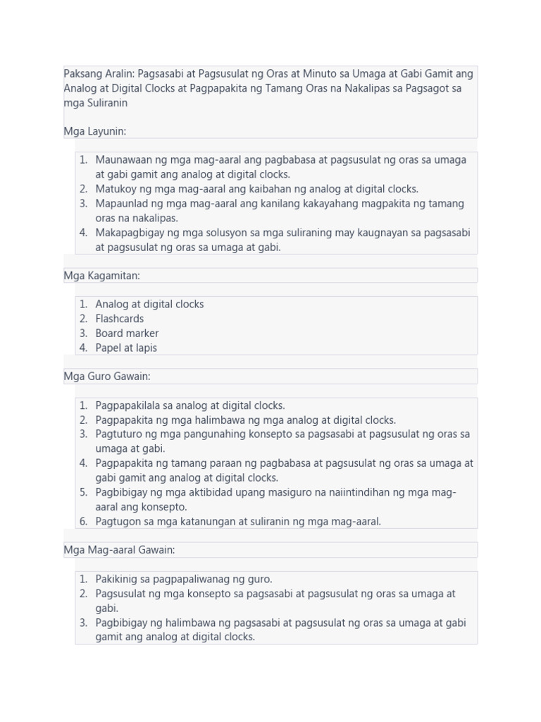 Paksang Aralin | PDF