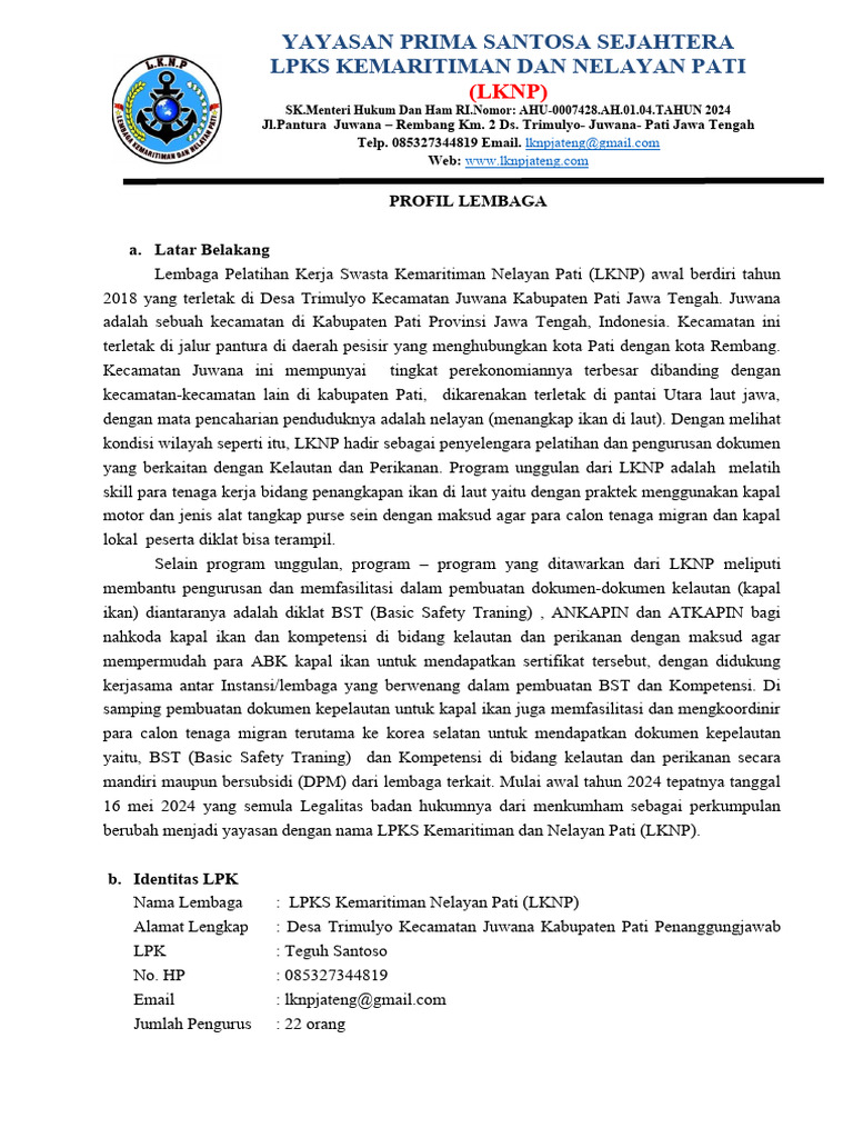 Profil Lembaga LKNP Pati 2024 | PDF | Ilmu Sosial
