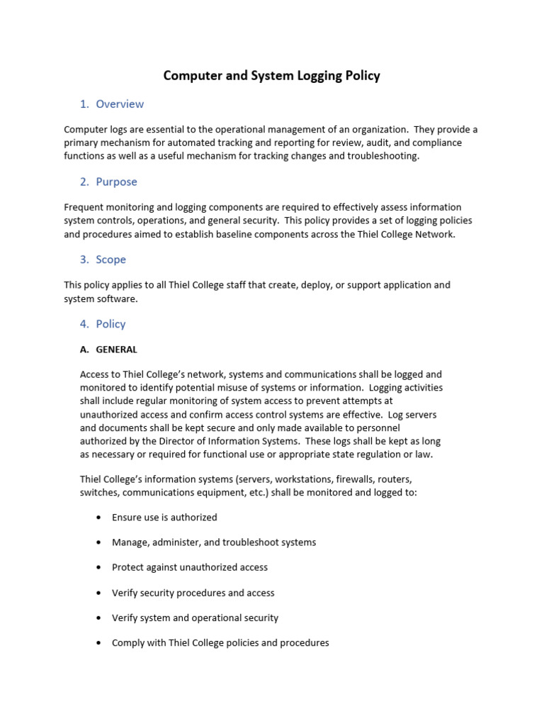 Thiel College Computer Logging Policy | PDF | Security | Computer Security