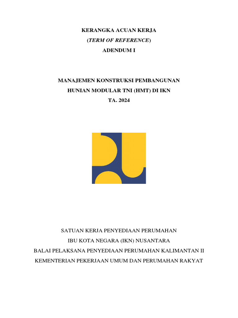 ADD I KAK Manajemen Konstruksi Pembangunan Hunian Modular TNI Di IKN | PDF