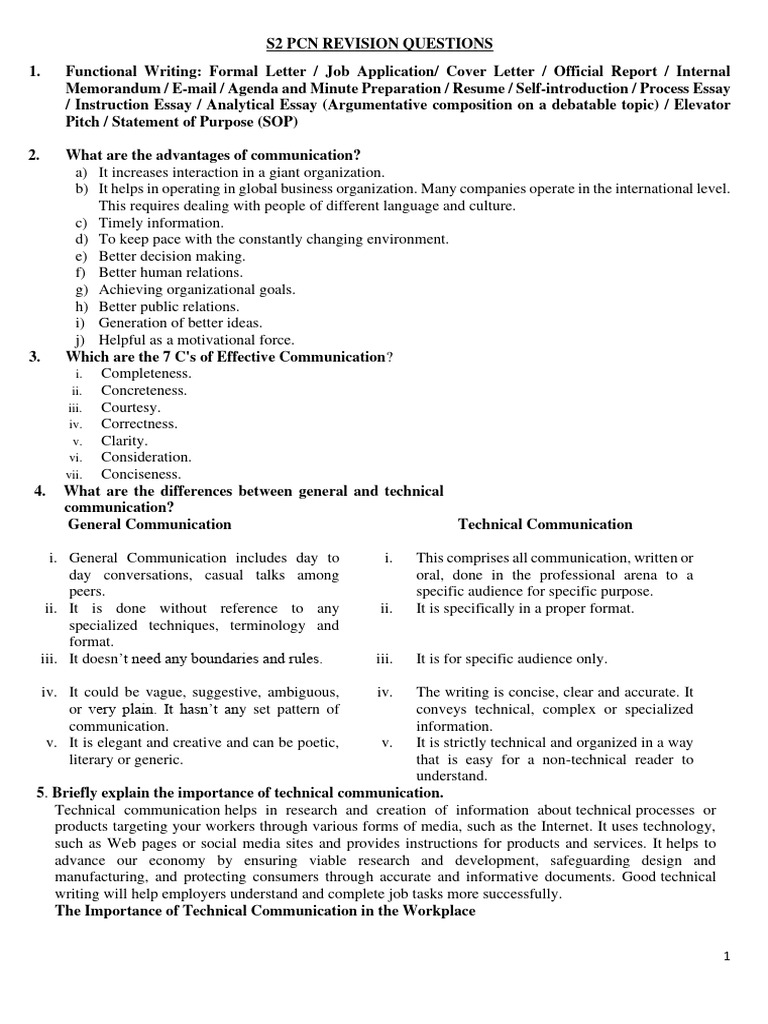 S2 PCN - Revision QNS, Ans | PDF | Speed Reading | Résumé