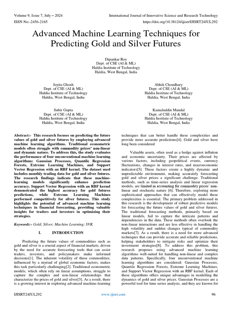 Advanced Machine Learning Techniques For Predicting Gold and Silver ...