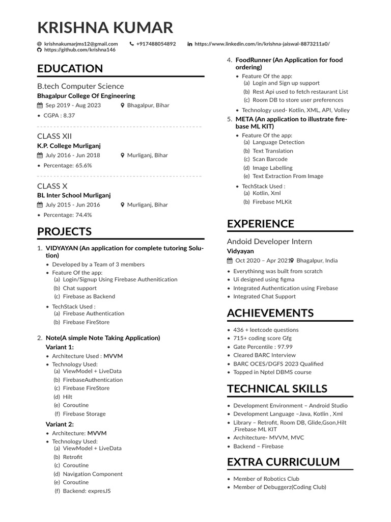 Krishna Kumar Resume Normal | PDF | Android (Operating System) | Computing