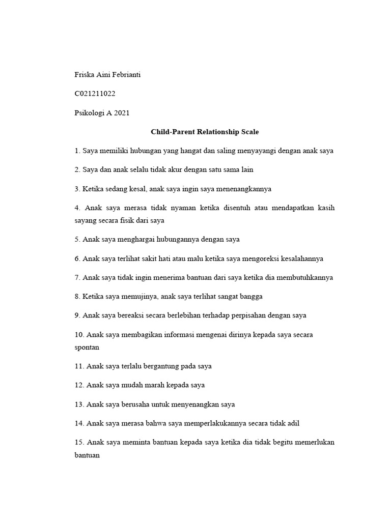 Child-Parent Relationship Scale INDONESIA | PDF