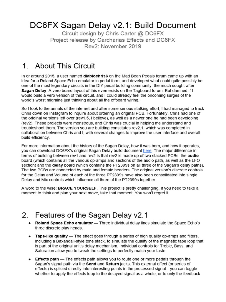 Sagan Delay V2.1 Build Document November 2019 | PDF | Sound Technology | Electricity
