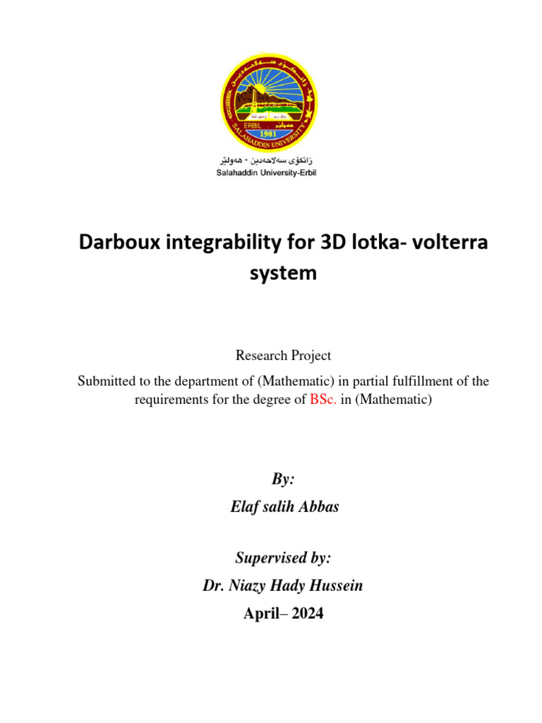 Darboux Integrable 3d Lotka Volterra System | PDF | Field (Mathematics ...