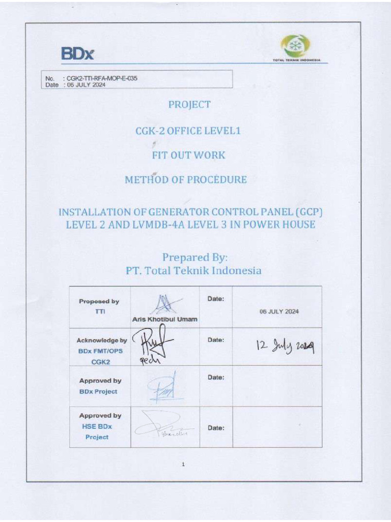 CGK2-TTI-RFA-MOP-E-35 Installation of Gneratol Control Panel (GCP ... CGK2-TTI-RFA-MOP-E-35 Installation of Gneratol Control Panel (GCP ...
