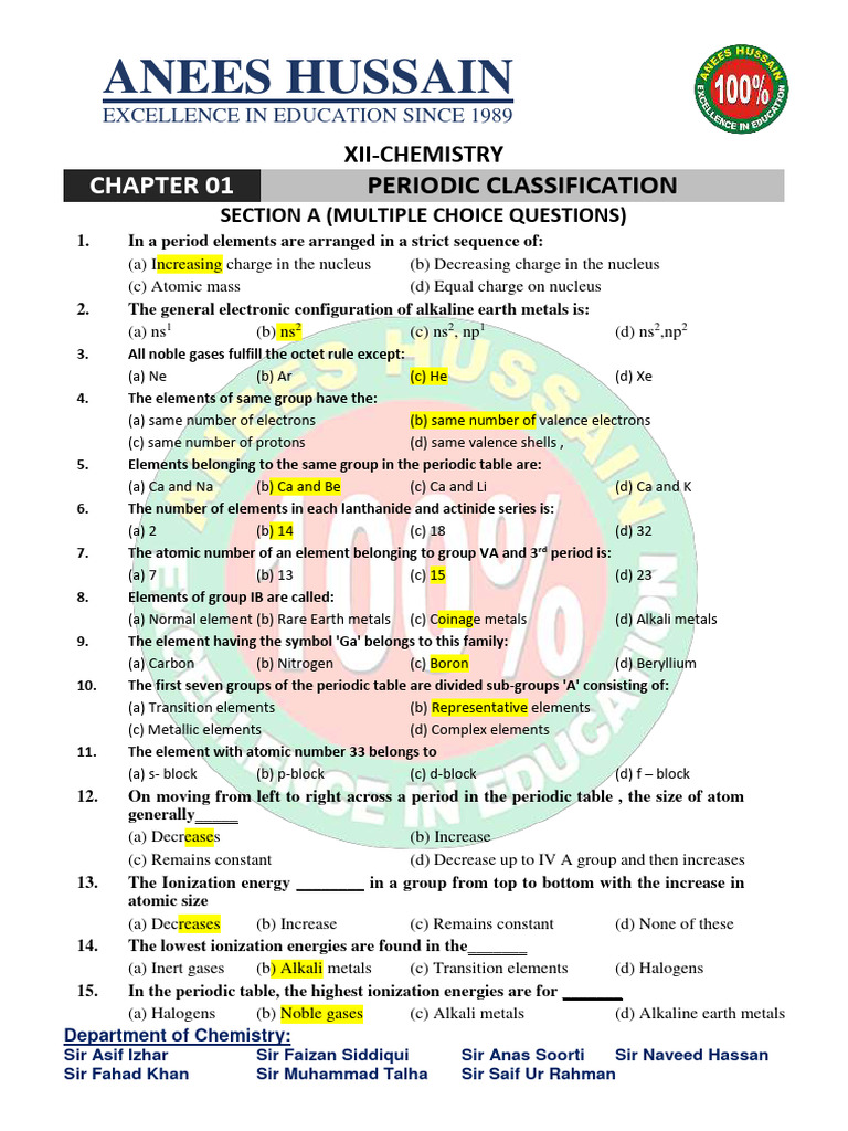 Xii Chap 1 Periodic Classification | PDF | Periodic Table | Chemical Elements