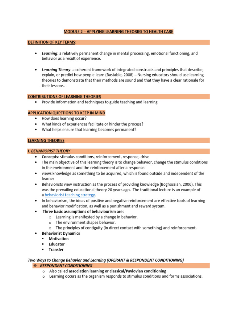 He Module 2 Learning Theories Pdf Learning Learning Theory