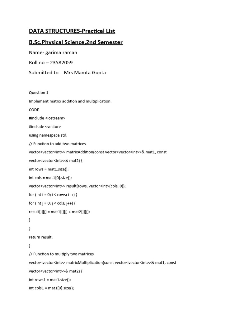 Cs Assignment C++ | PDF | Namespace | Linear Algebra