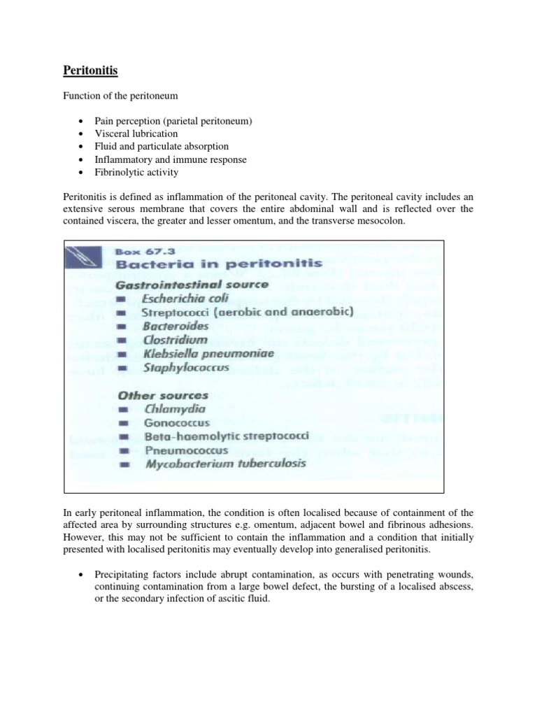 Peritonitis | Download Free PDF | Peritoneum | Gastroenterology