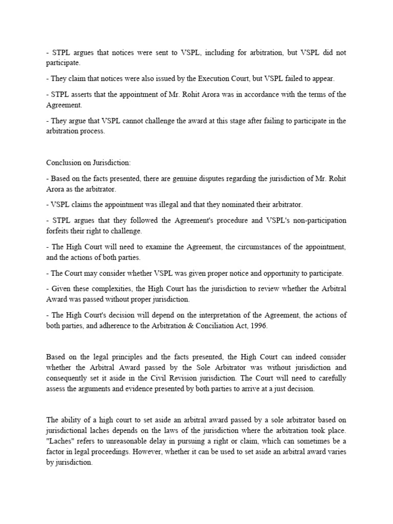 STPL Argues That Notices Were Sent To VSPL | PDF | Arbitration ...