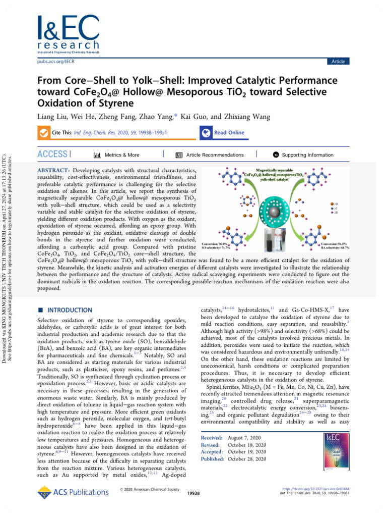 Liu Et Al 2020 From Core Shell To Yolk Shell Improved Catalytic ...