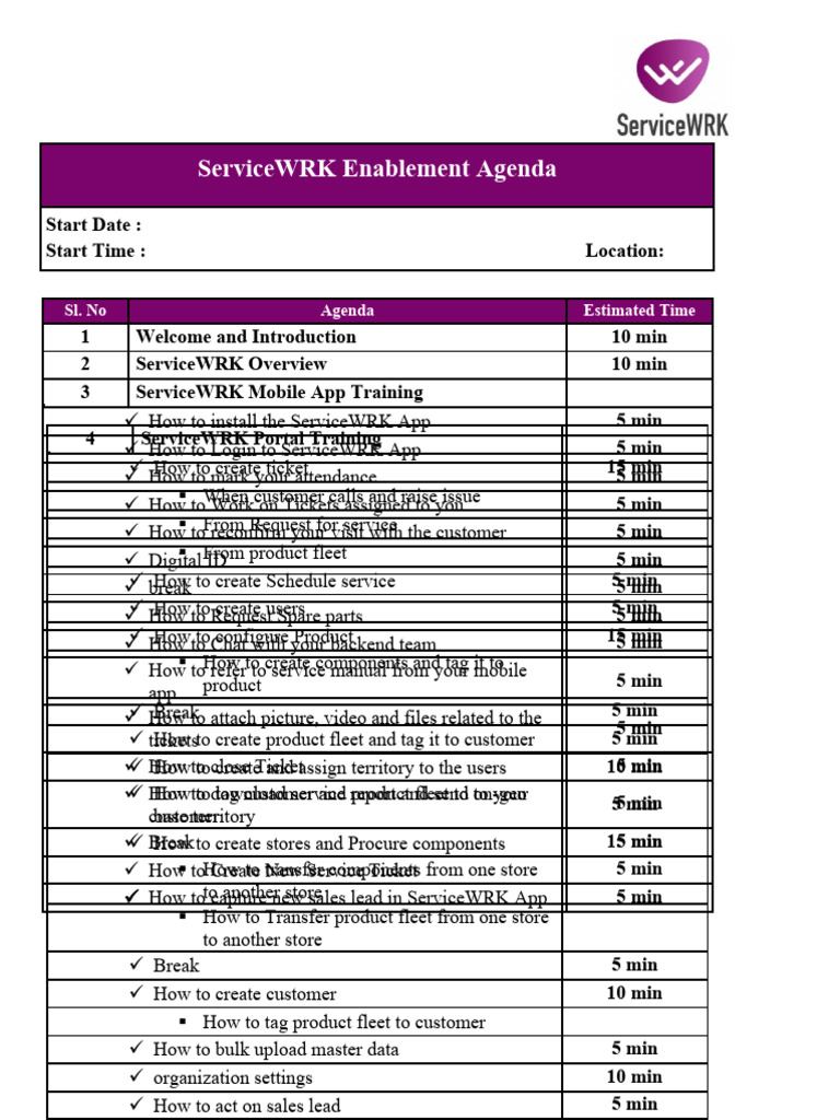 ServiceWRK Enablement Agenda | PDF | Information Technology | System Software