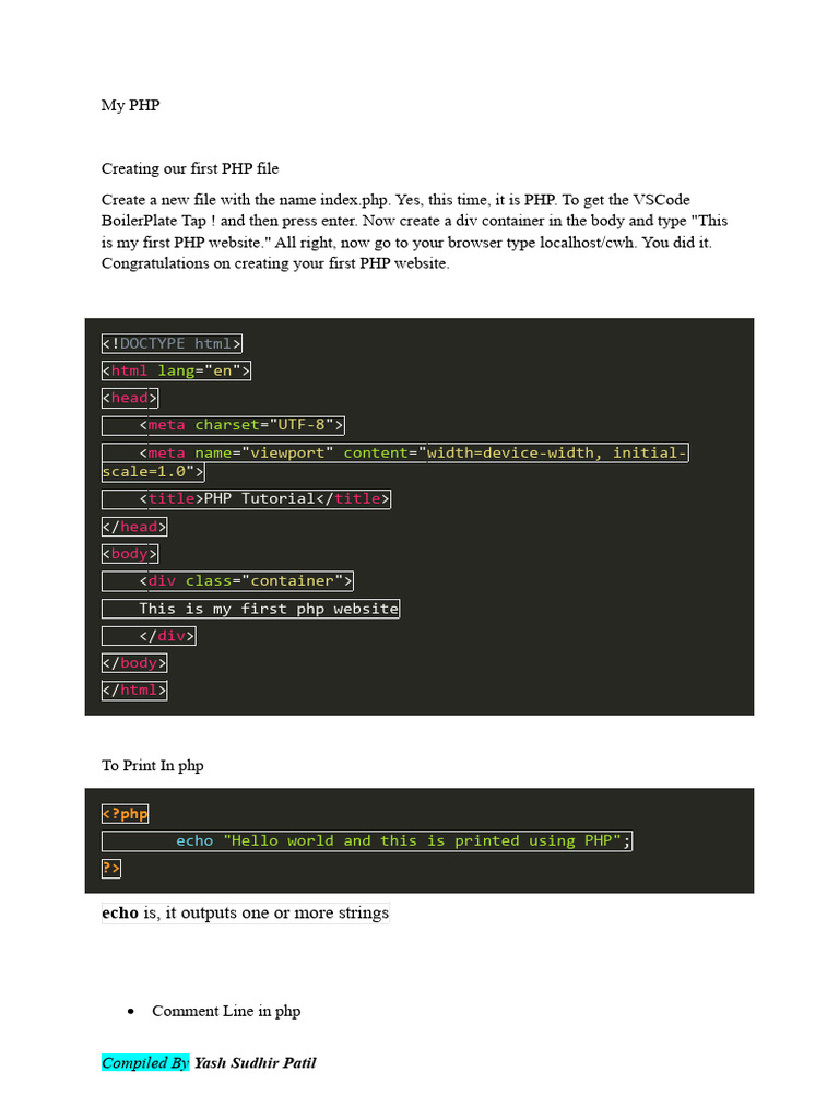 My PHP CompiledByYashPatil | PDF | Php | Multiplication