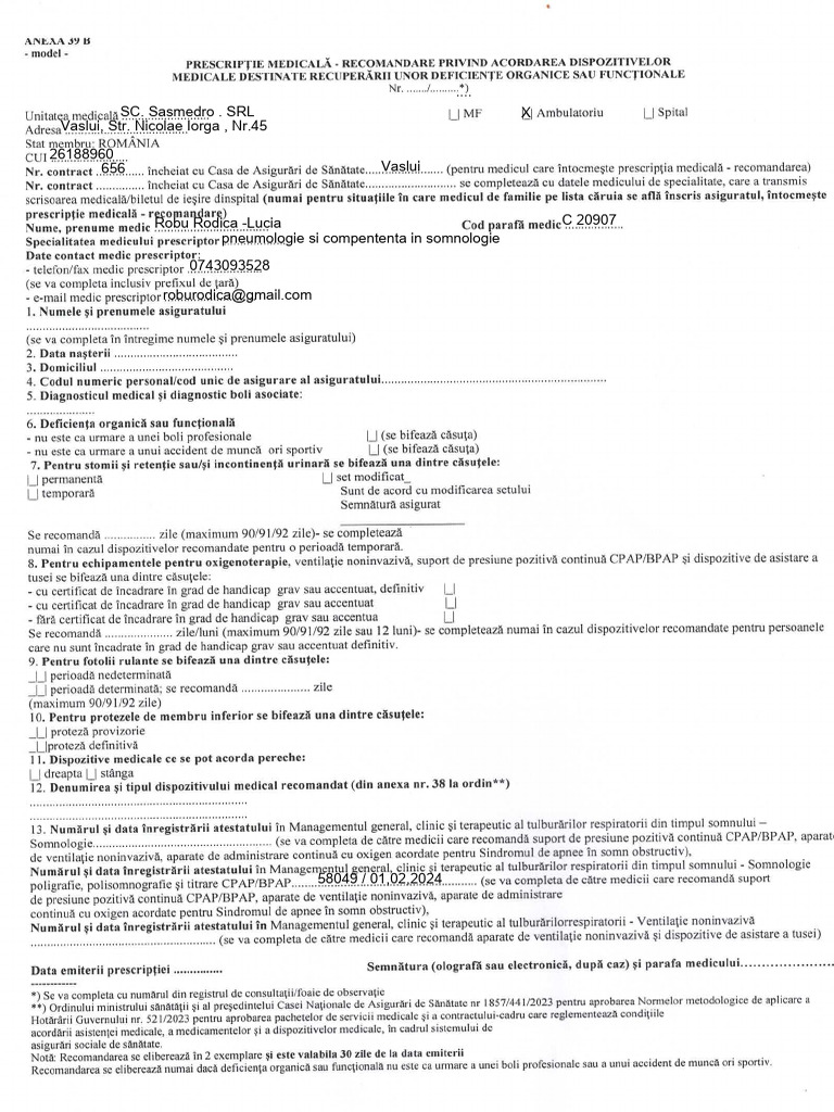 Anexa 39B - Recomandare Dispozitiv Medical - Valabila Cu 1 Iul 2023.2 | PDF
