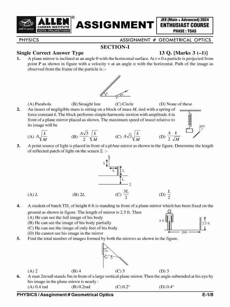 15 # Assignment (Geometrical Optics) - Eng | PDF