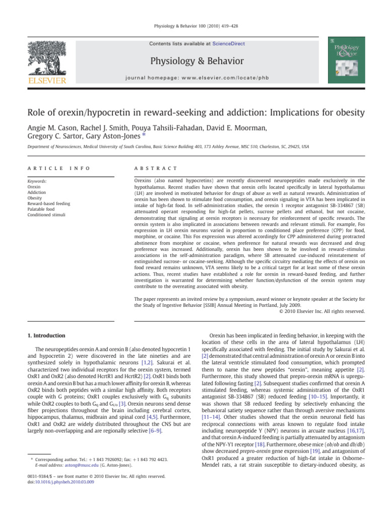 Role of Orexin | PDF | Reward System | Relapse