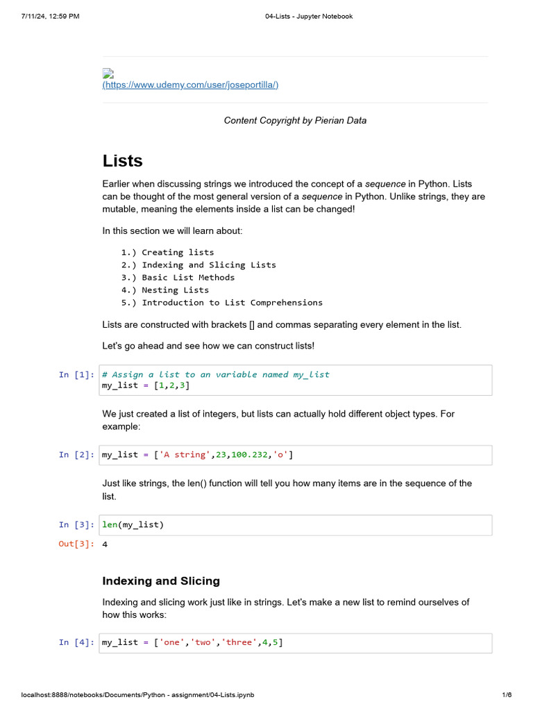 04-Lists - Jupyter Notebook | PDF | Software Development | Computer Programming