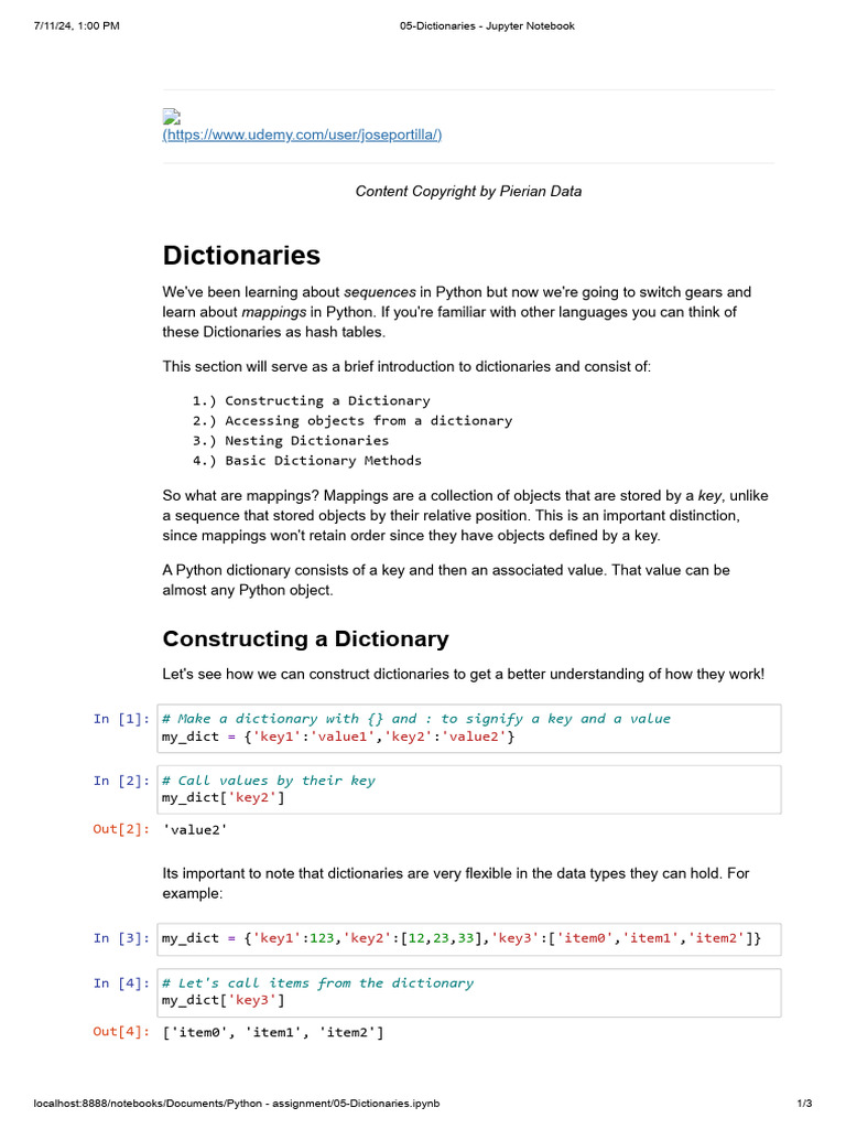 05-Dictionaries - Jupyter Notebook | PDF | Data | Data Management 05-Dictionaries - Jupyter Notebook | PDF | Data | Data Management