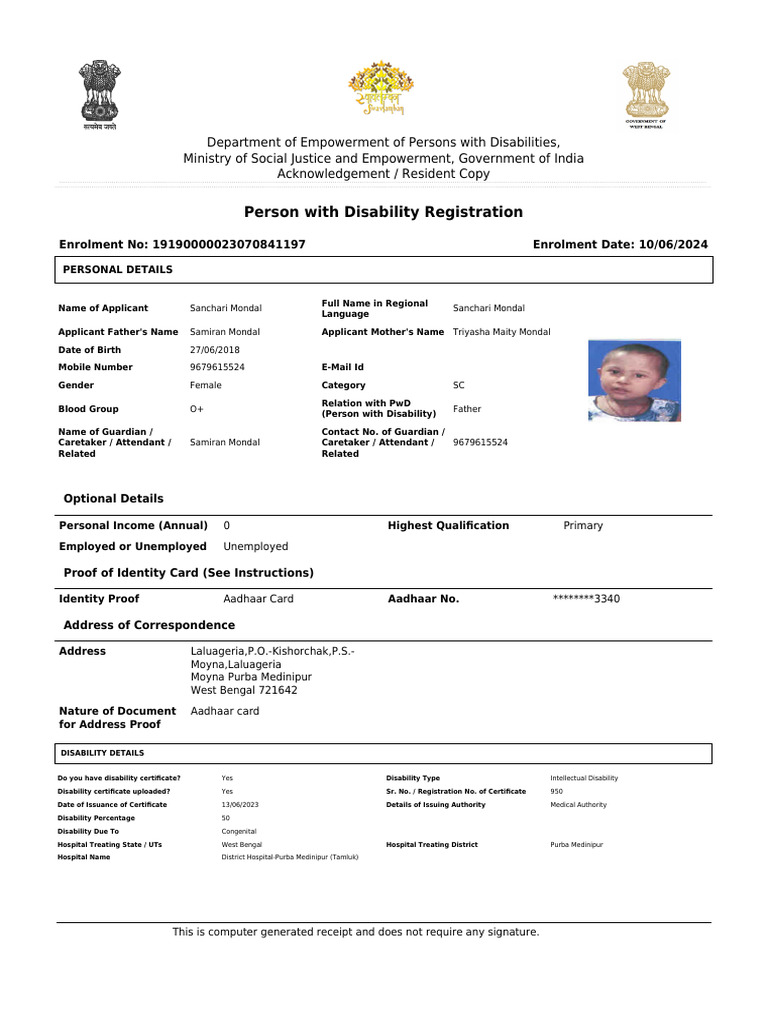 Person With Disability Registration | PDF | Disability