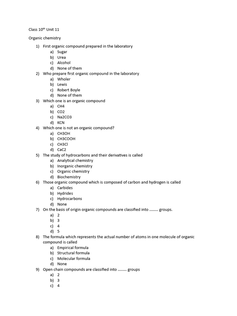 Unit 11 Organic Chemistry | PDF | Organic Compounds | Organic Chemistry Unit 11 Organic Chemistry | PDF | Organic Compounds | Organic Chemistry