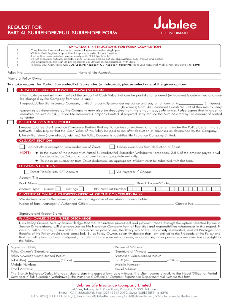 Request For Partial Surrender Full Surrender Form Eng | PDF