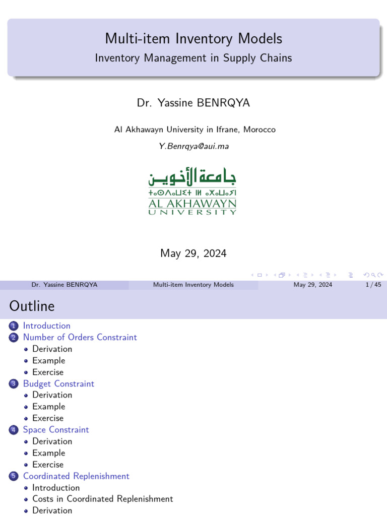 Multi-item Inventory Models Overview | PDF | Inventory
