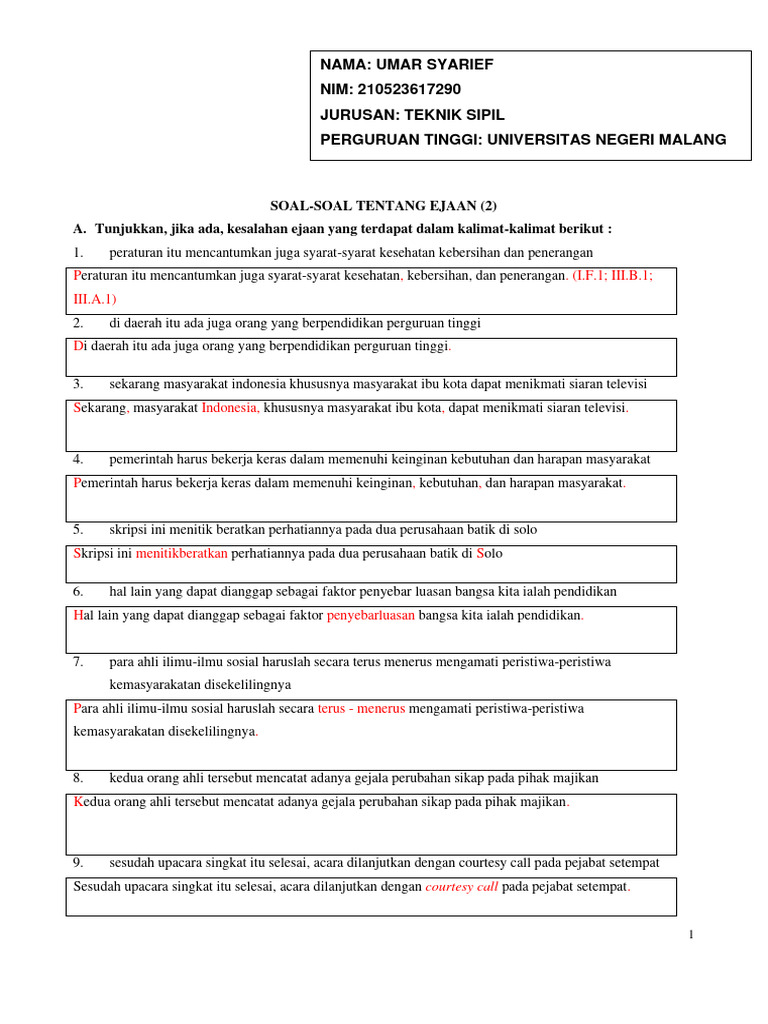Tugas Tentang Ejaan - Umar Syarief | PDF | Ilmu Sosial | Kajian Bahasa Asing