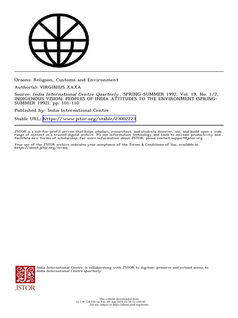 Virginius XAXA-OraonsReligionCustoms-1992 | PDF | Religion & Spirituality