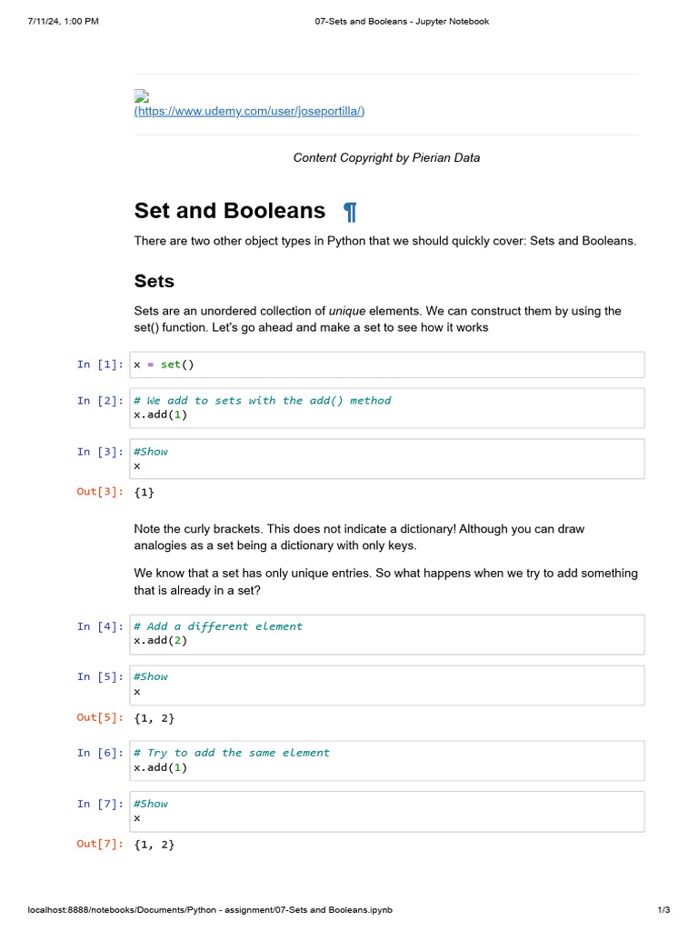 07 Sets And Booleans Jupyter Notebook Pdf Boolean Data Type Computer Science