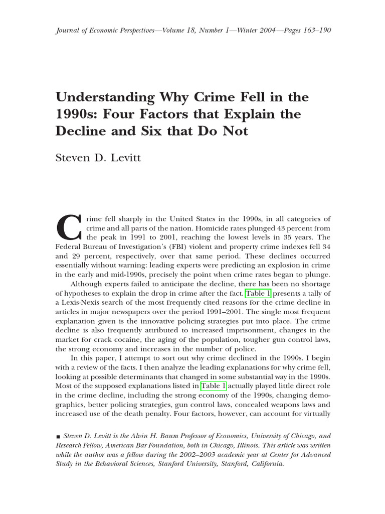 Understanding Why Crime Fell in The 1990s: Four Factors That Explain ...
