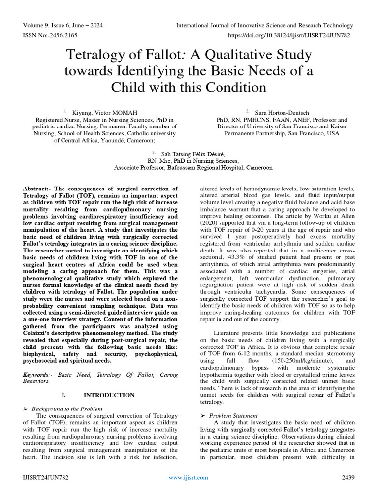 Tetralogy of Fallot: A Qualitative Study Towards Identifying The Basic ...