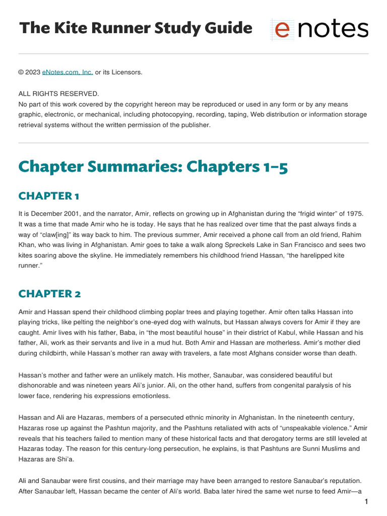 Kite Runner Chapter Summaries | PDF