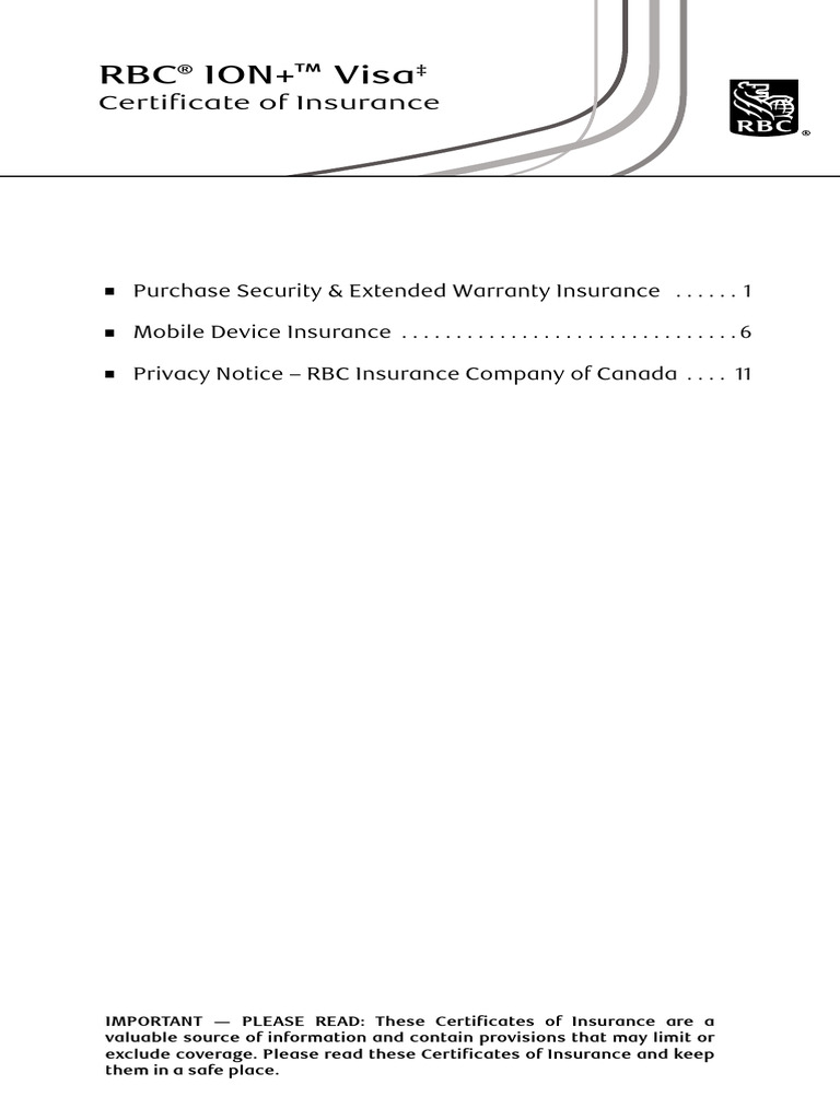 RBC Ion Plus Visa Certificate of Insurance | PDF | Insurance | Deductible