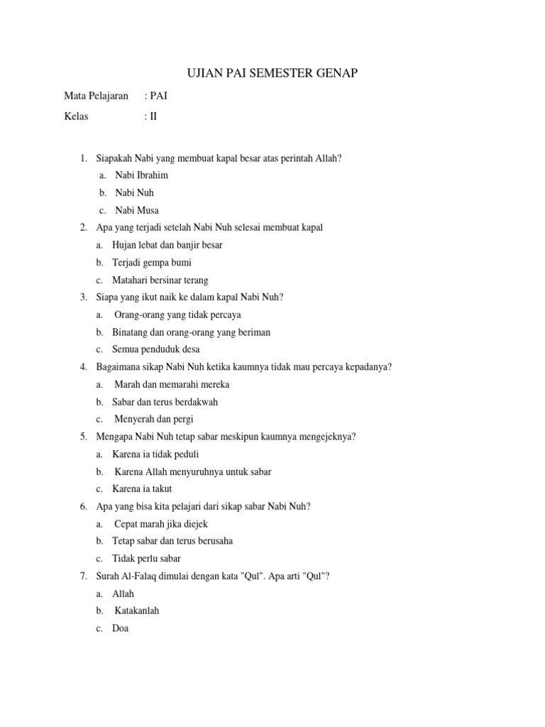 Ujian Pai Semester Genap Kelas Ii | PDF