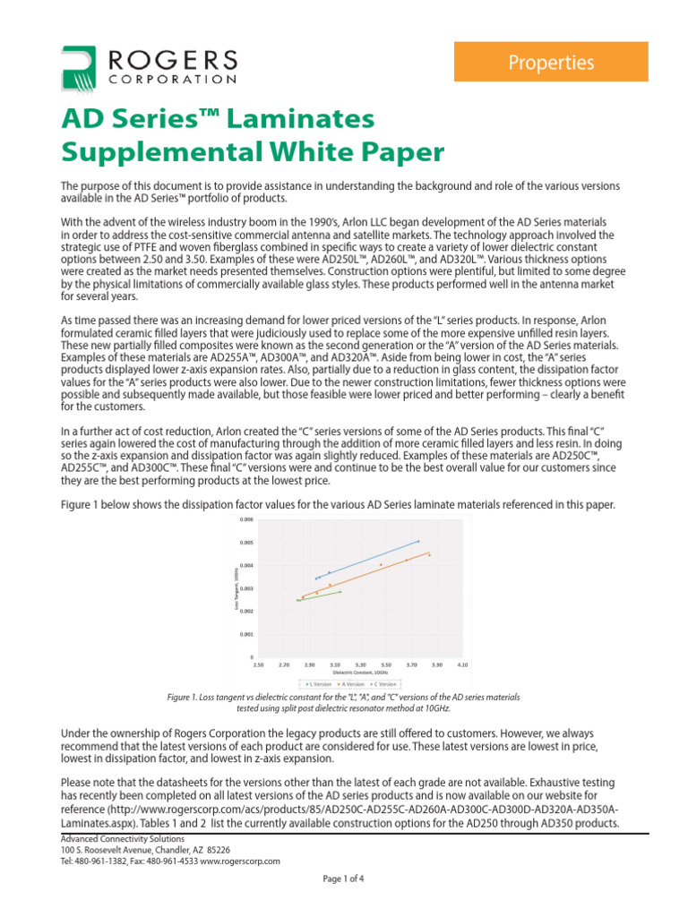 AD Series Laminates Supplemental White Paper | PDF | Technology ...