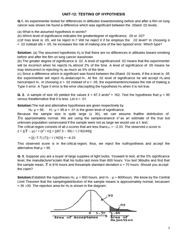 Hypothesis Testing and Significance Levels | PDF | Type I And Type Ii ...