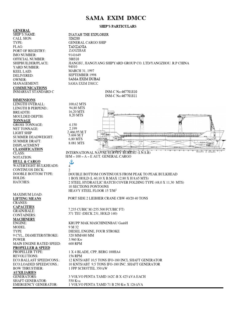Inayan The Explorer - Ship's Particulars | PDF | Ships | Tonnage